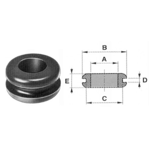 Kabeltülle 0500 - A 4,8/B 9,6/C 6,4/D 1,6/E 6,5 mm - gummi metall puffer sh